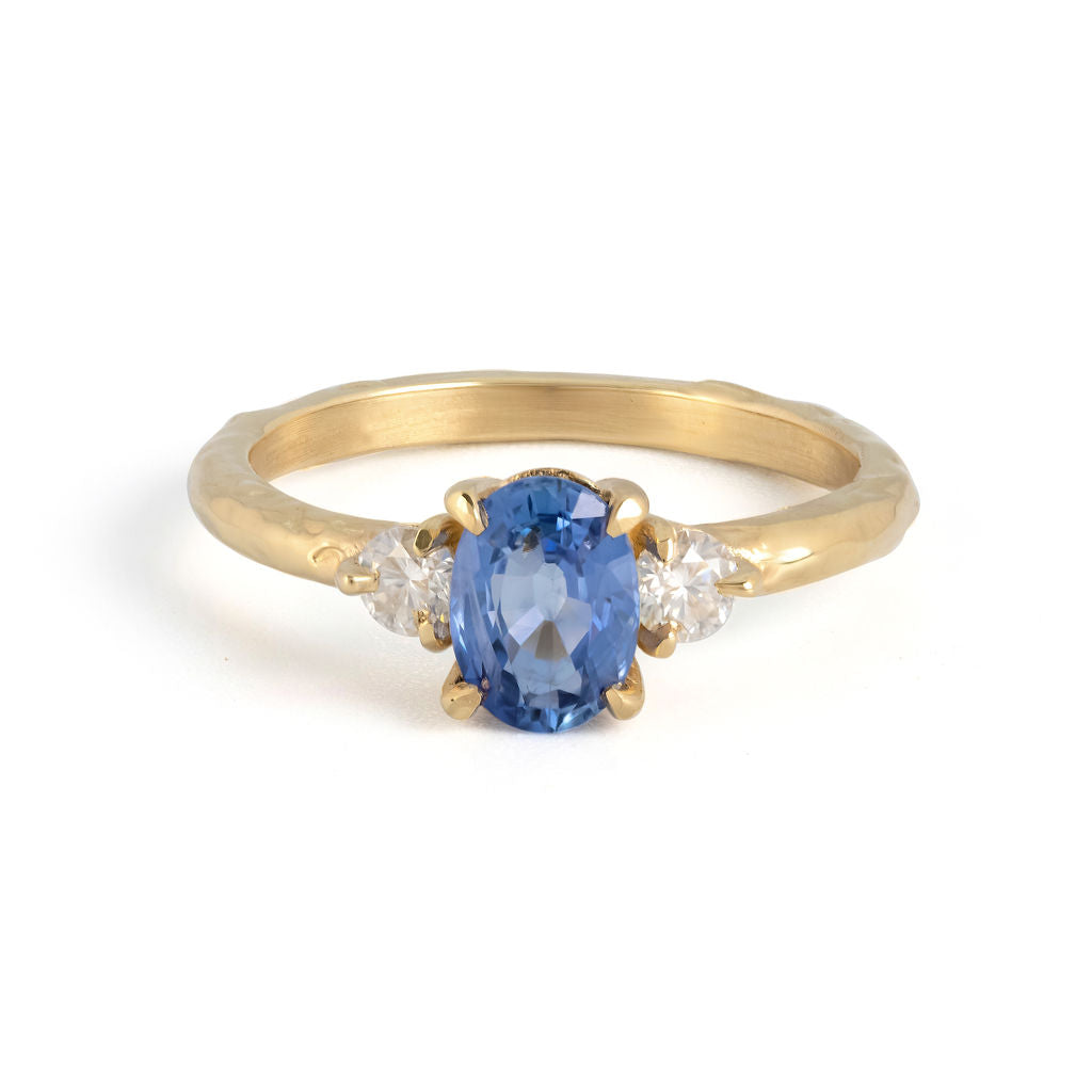 'Skye' Oval Sapphire and Diamond 3 Stone Engagement Ring– Anvil and Ivy